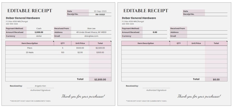 Editable Receipt Template: Custom Business Receipt Tool (google Sheets ...