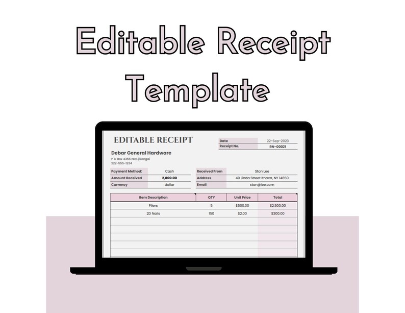 Editable Receipt Template: Custom Business Receipt Tool (google Sheets ...