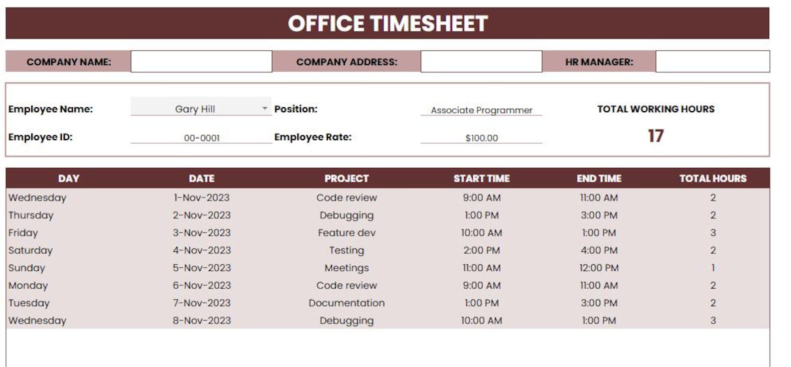 Office Timesheet Template,google Sheets Template,employee Time Tracker ...