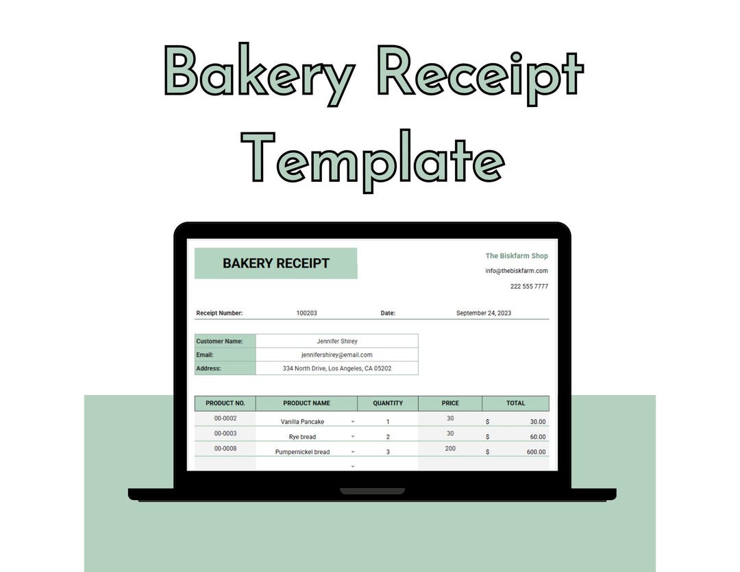 Bakery Receipt Template: Google Sheets Invoice, Sales Tracker (digital ...