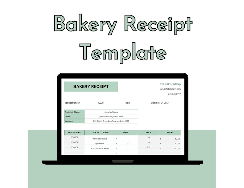 Bakery Receipt Template: Google Sheets Invoice, Sales Tracker (digital ...