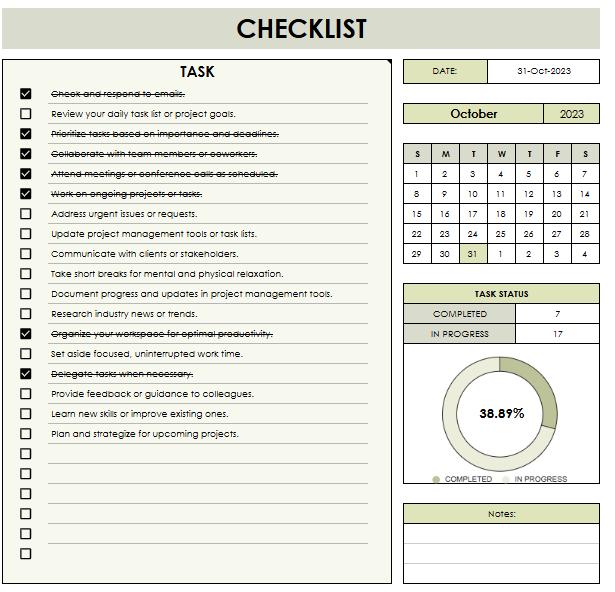 Google Sheets Checklist Template: Daily Task Organizer (printable) - Etsy
