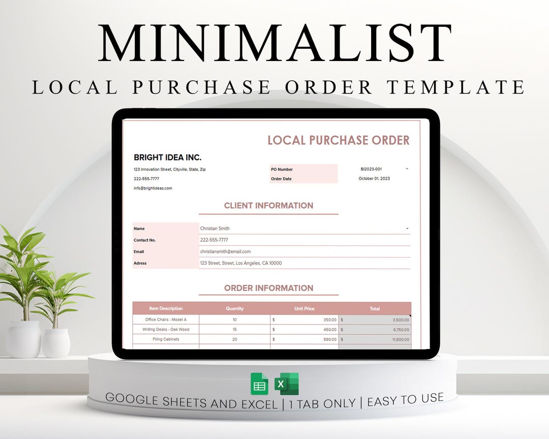 Local Purchase Order Template, Google Sheets Procurement Log, Vendor ...