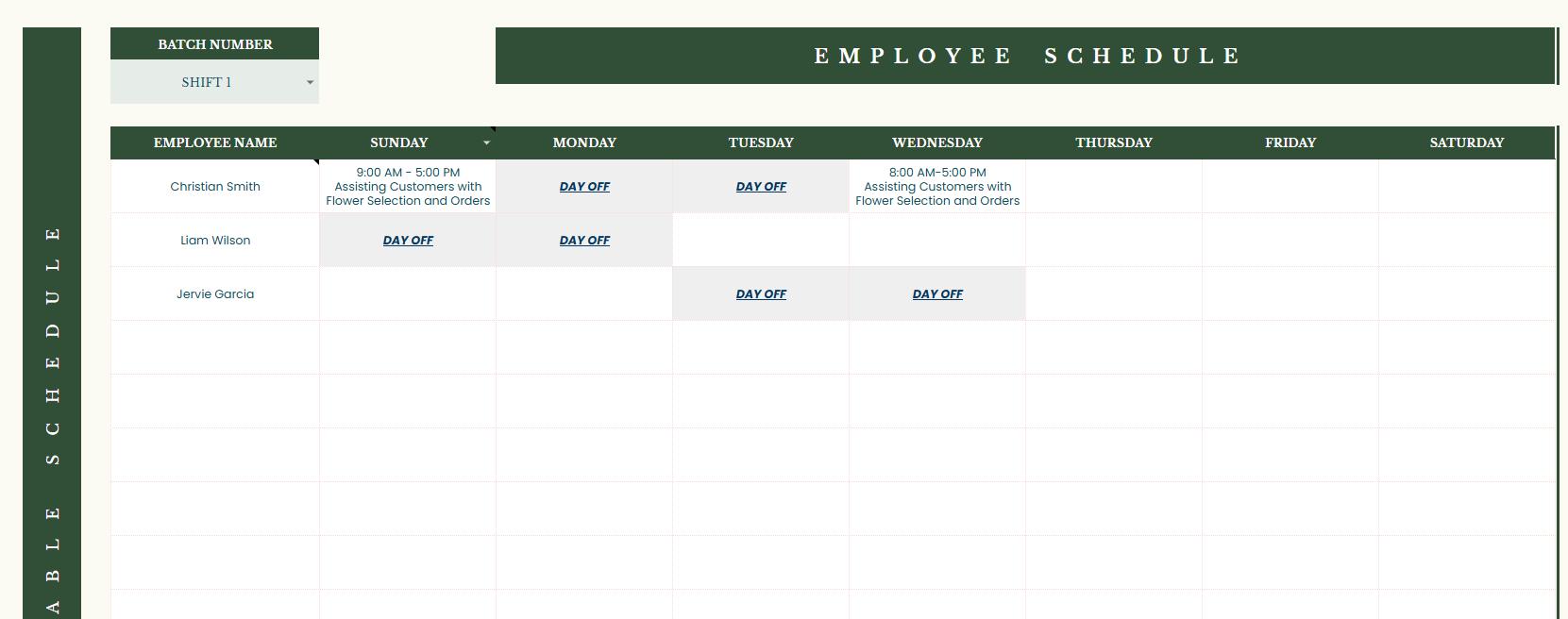 Employee Schedule Template, Google Sheets Planner, Work Shift Organizer ...