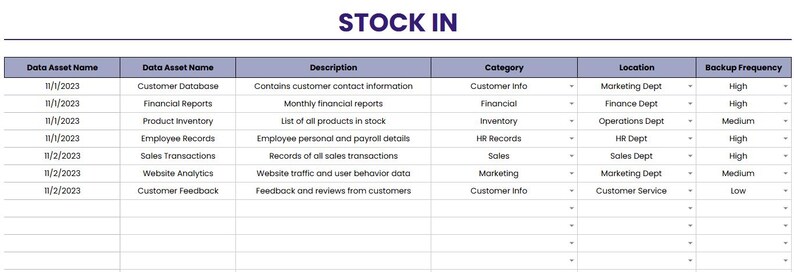 Data Inventory Template, Google Sheets Template, Inventory Tracker ...