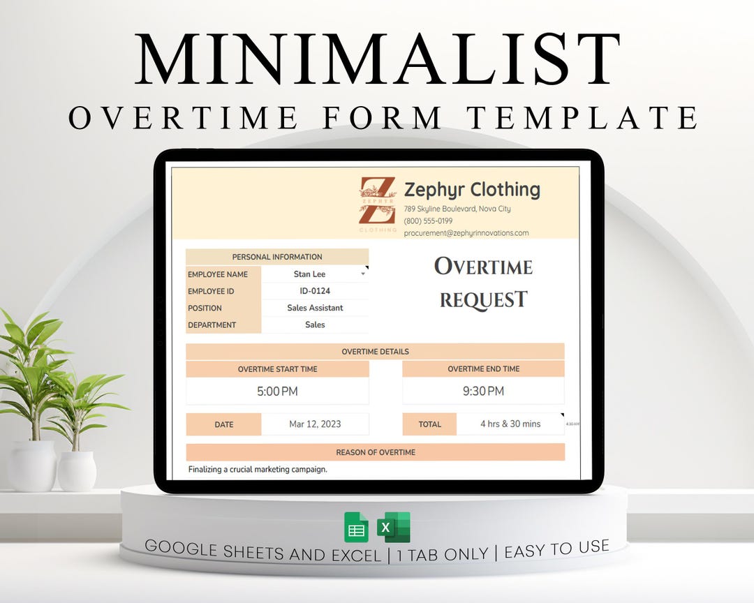 Overtime Form Template, Google Sheets Overtime Log, Employee Timesheet ...