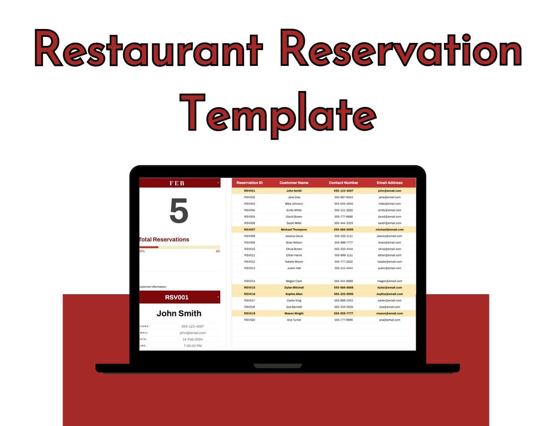 Restaurant Reservation Template, Google Sheets Booking Tracker ...