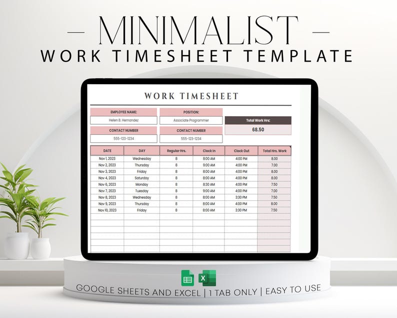 Google Sheets Work Timesheet Template: Employee Time Tracker (weekly ...