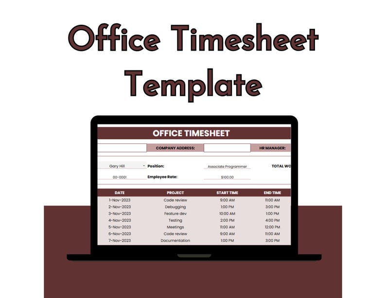Office Timesheet Template,google Sheets Template,employee Time Tracker ...