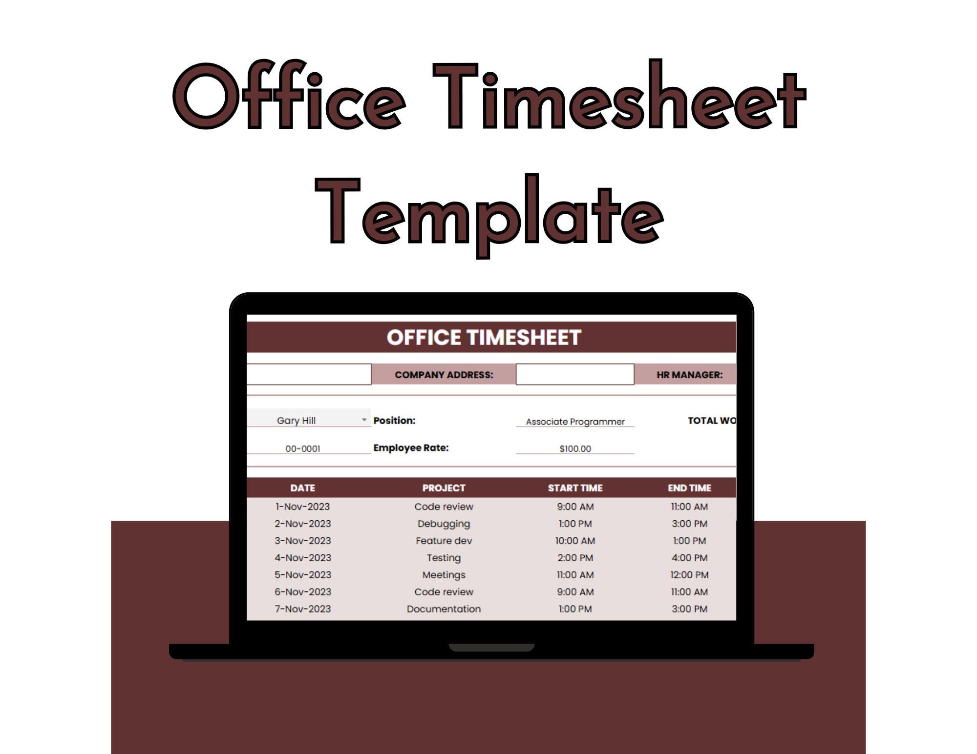 Office Timesheet Template,google Sheets Template,employee Time Tracker ...
