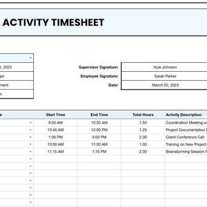 Editable Activity Timesheet Template: Google Sheets Tracker - Etsy