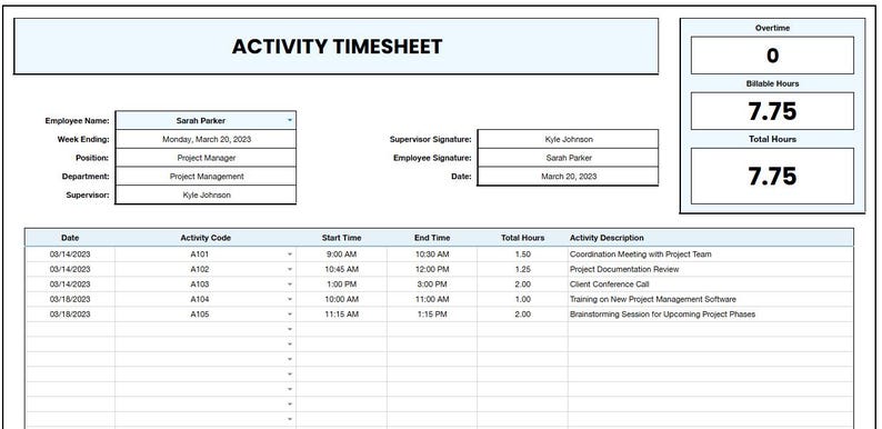 Editable Activity Timesheet Template: Google Sheets Tracker - Etsy