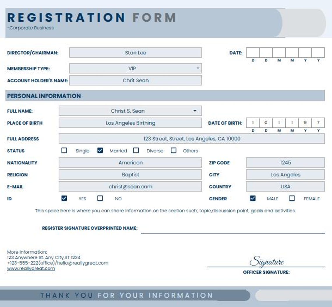 Registration Form Template, Event Sign-up Sheet, Printable Enrollment ...