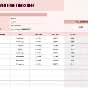 Overtime Timesheet Template, Google Sheets, Employee Work Hours Tracker ...