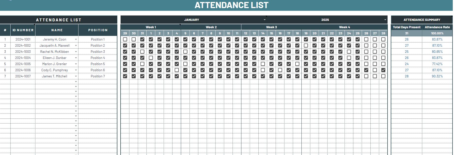 Attendance List Template, Class Attendance Tracker, Printable Roll Call ...