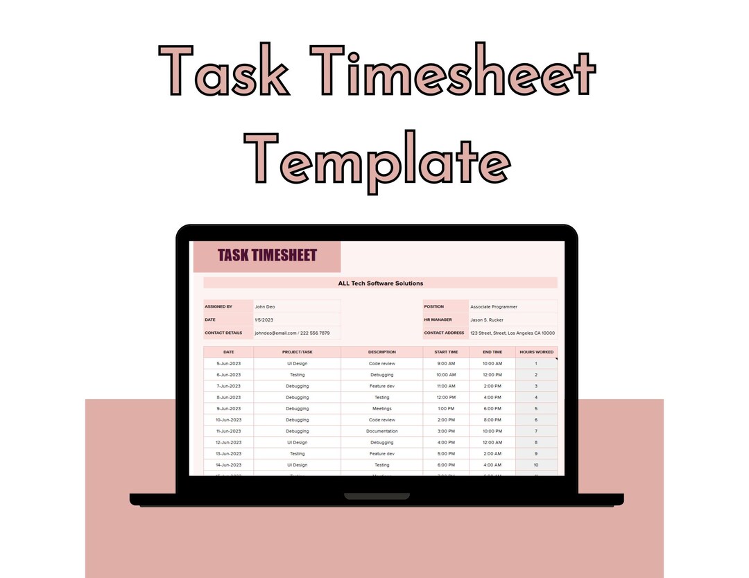 Task Timesheet Template, Google Sheets Tracker, Work Hours Log ...