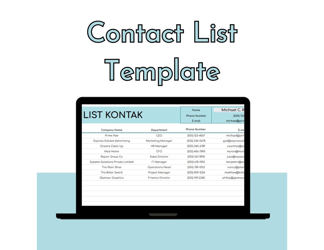 Contact List Template, Google Sheets Contact Organizer, Editable ...