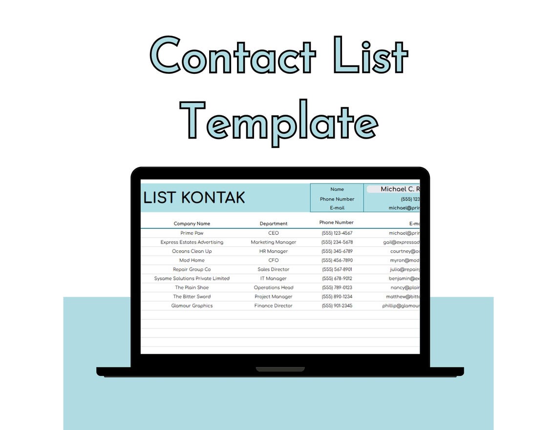 Contact List Template, Google Sheets Contact Organizer, Editable ...