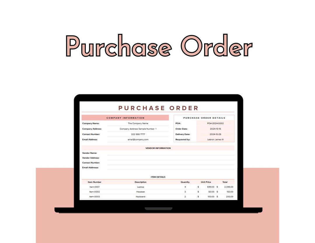Purchase Order, Google Sheets Template, Editable Order Tracker, Digital ...