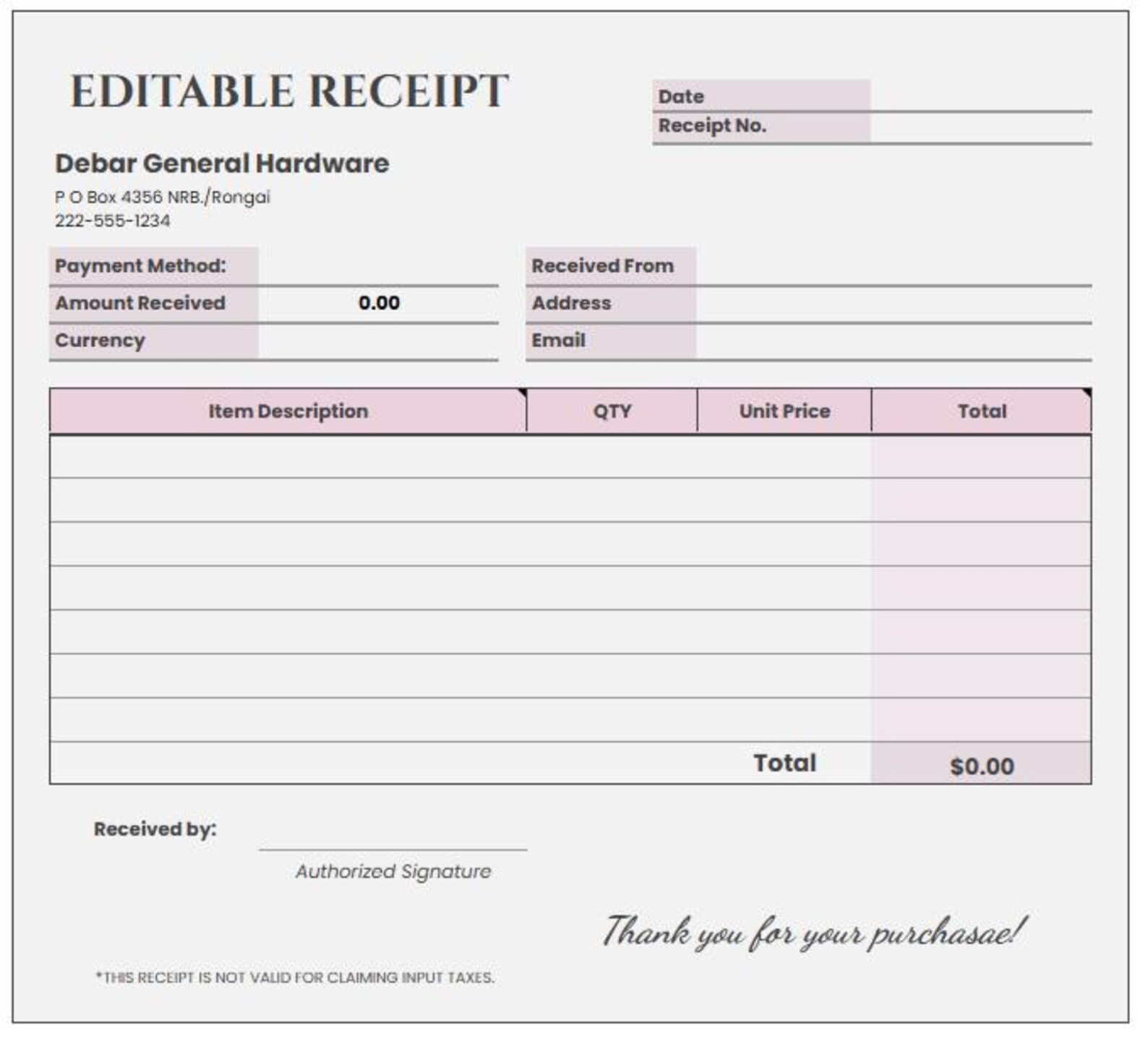 Editable Receipt Template: Custom Business Receipt Tool (google Sheets ...