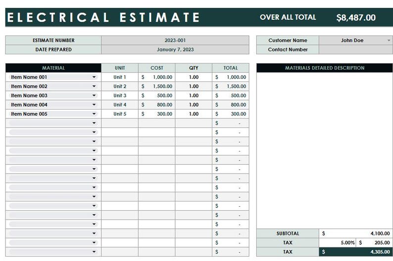Electrical Estimate Template: Customizable Google Sheets Project Quote ...