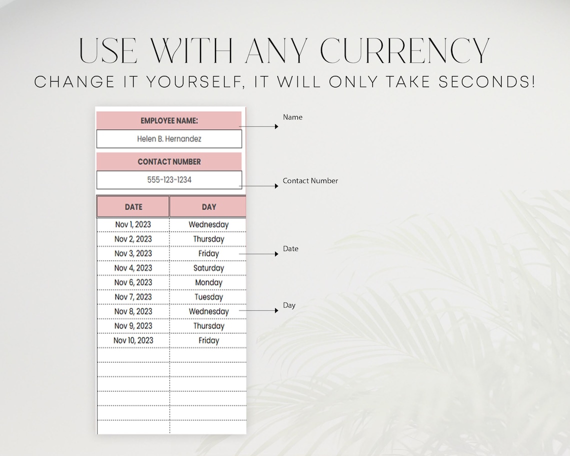 Google Sheets Work Timesheet Template: Employee Time Tracker (weekly ...