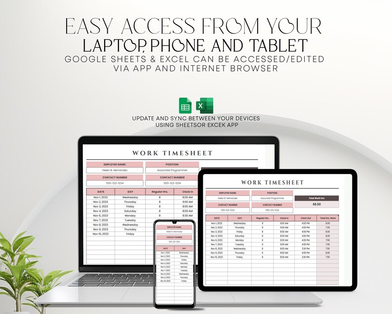Google Sheets Work Timesheet Template: Employee Time Tracker (weekly ...