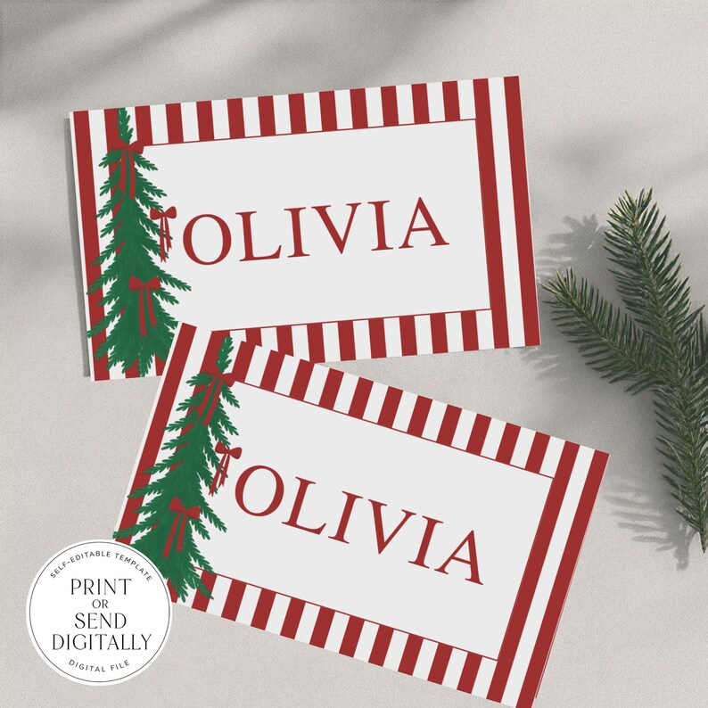 Printable Christmas Place Card Template, Holiday Dinner Name Card ...