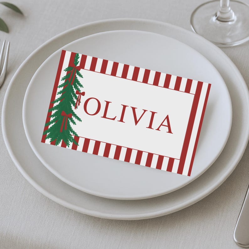 Printable Christmas Place Card Template, Holiday Dinner Name Card ...
