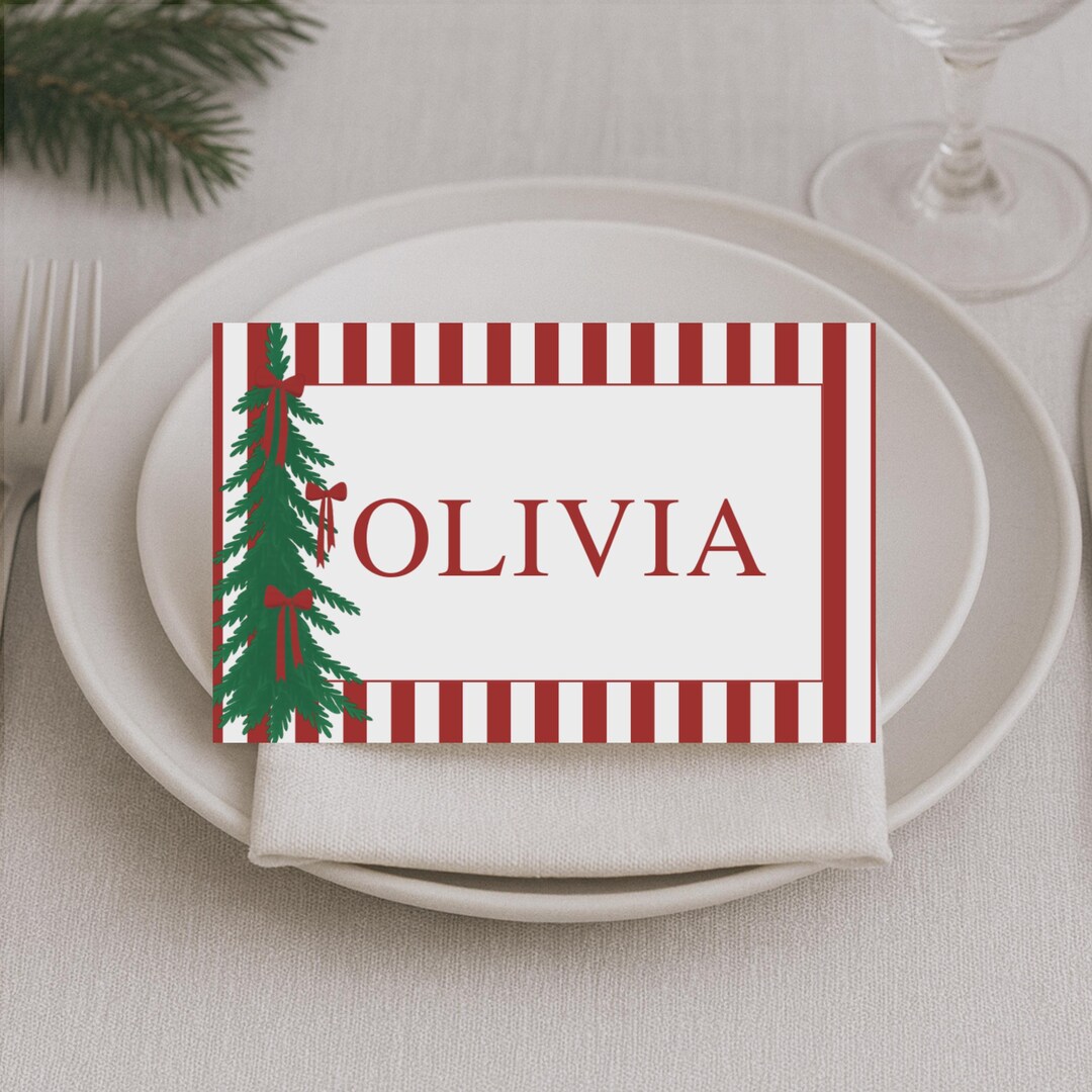 Printable Christmas Place Card Template, Holiday Dinner Name Card ...