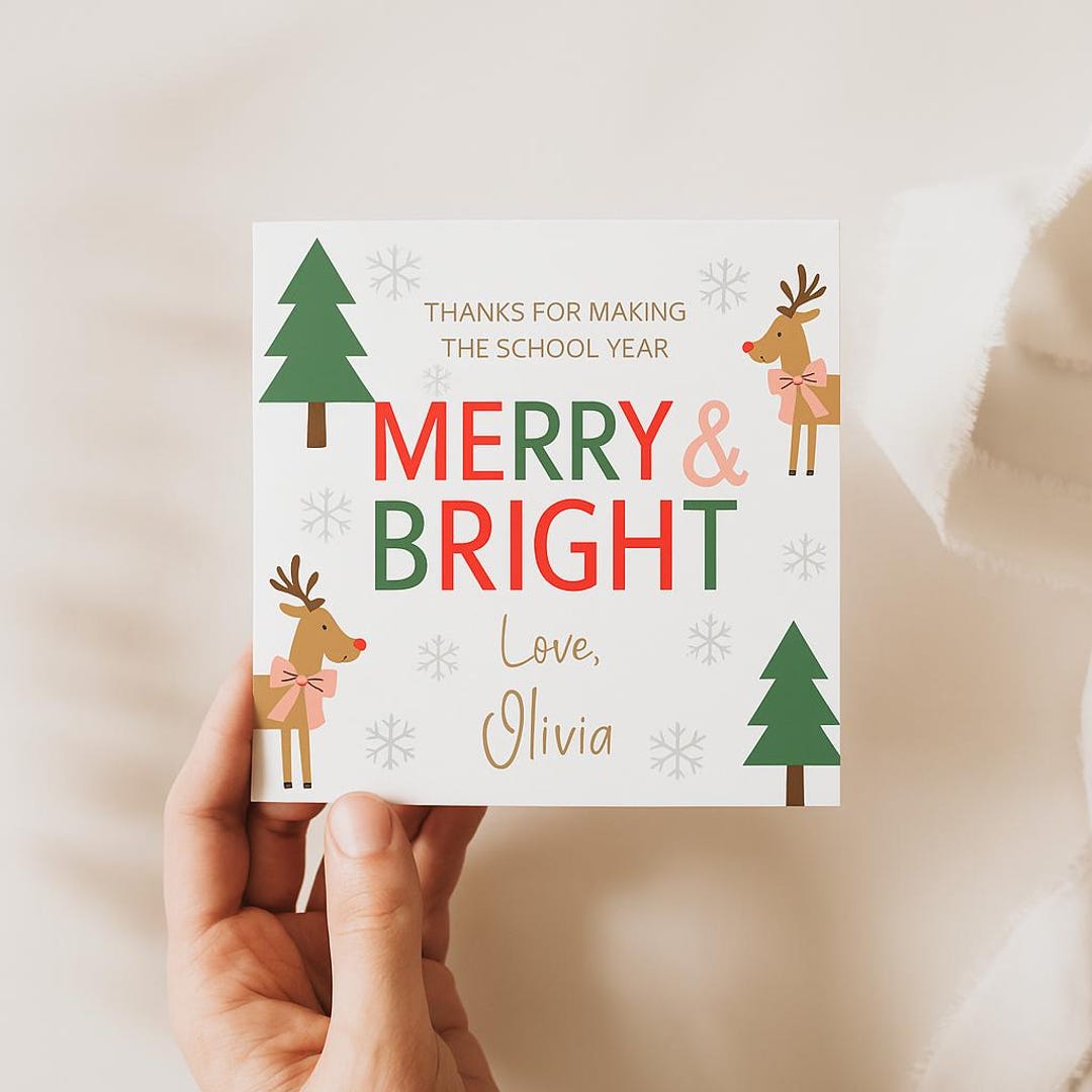 Editable Teacher Christmas Card Thank You School Teacher Appreciation ...