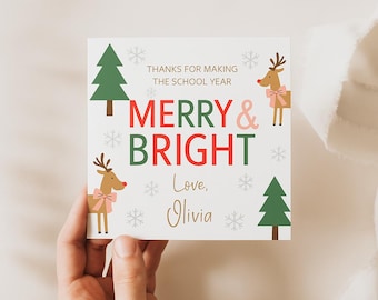 Editable Teacher Christmas Card Thank You School Teacher Appreciation ...