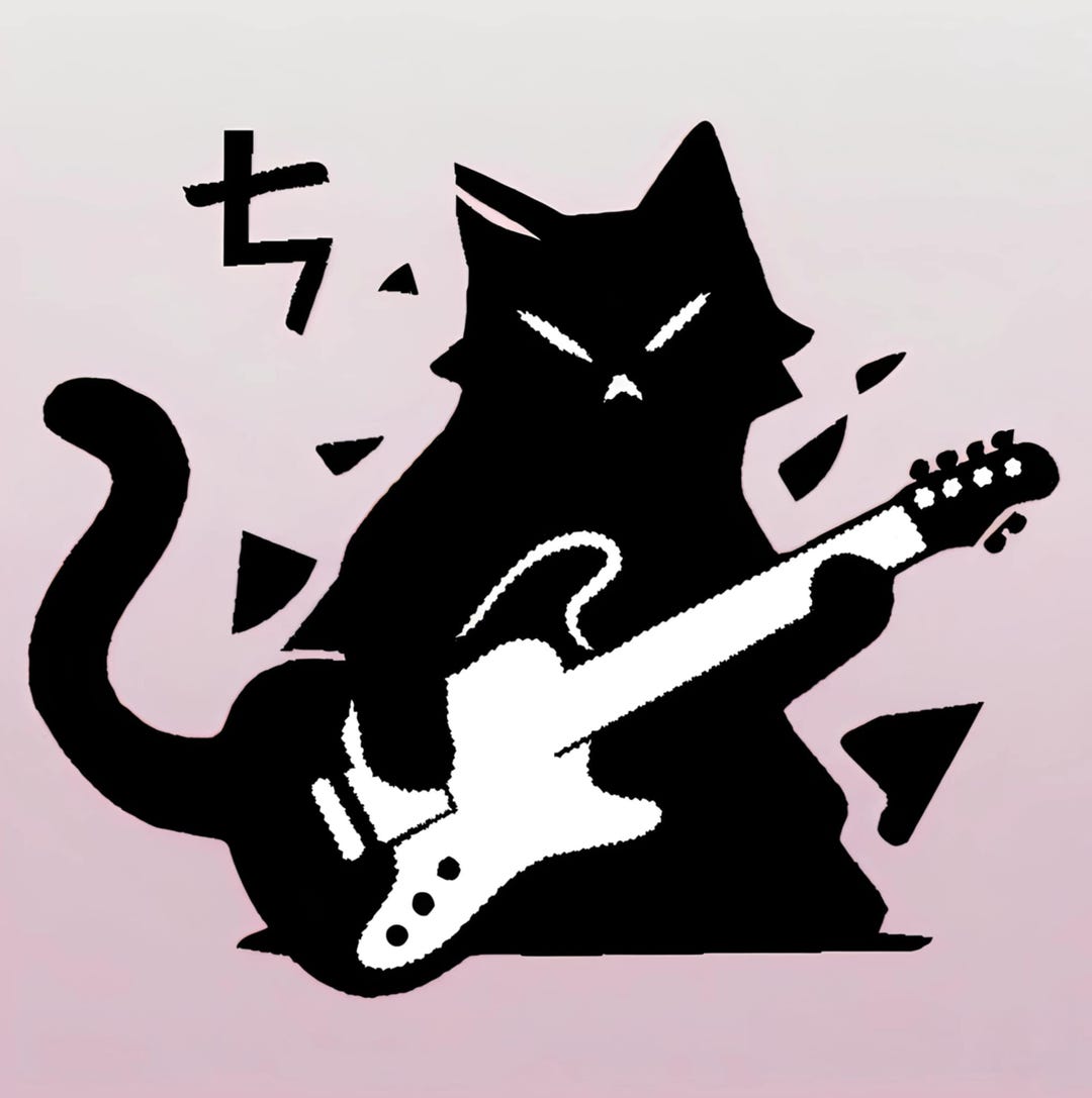 Machine Embroidery Design.black Cat Love Music With Guitar. - Etsy