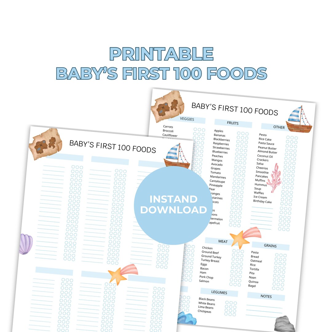 Babys First 100 Foods Printable Chart, Essential Guide for Introducing ...
