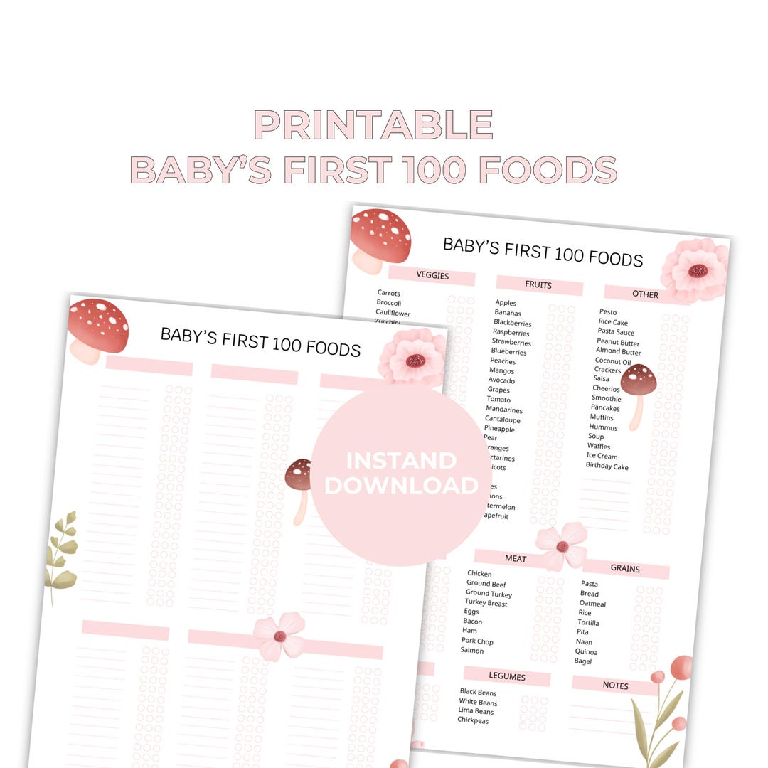 Babys First 100 Foods Tracker Printable Food Diary Daily Food Log Baby ...