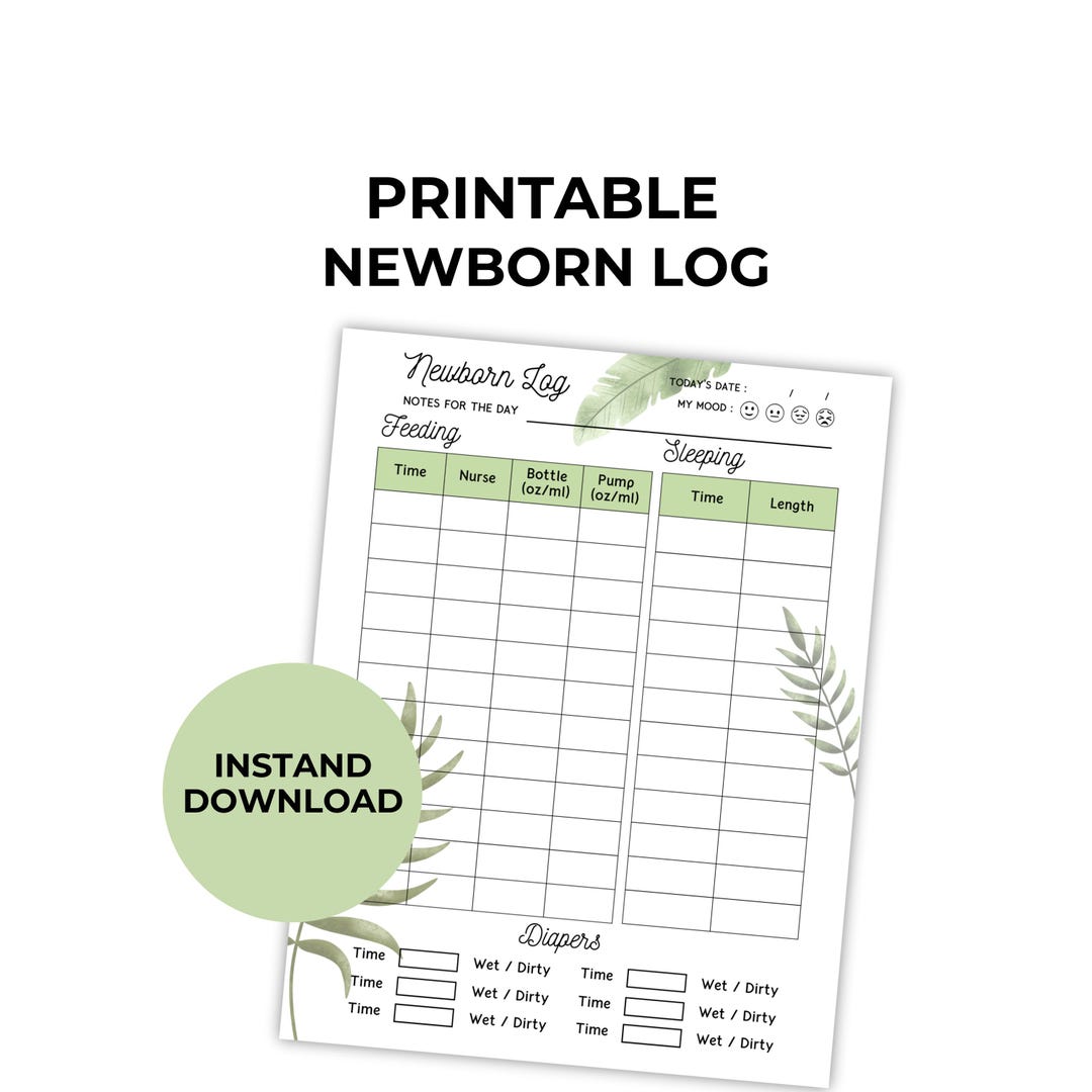 Printable Baby Daily Log Newborn Feeding Tracker, Pumping Log & Baby ...