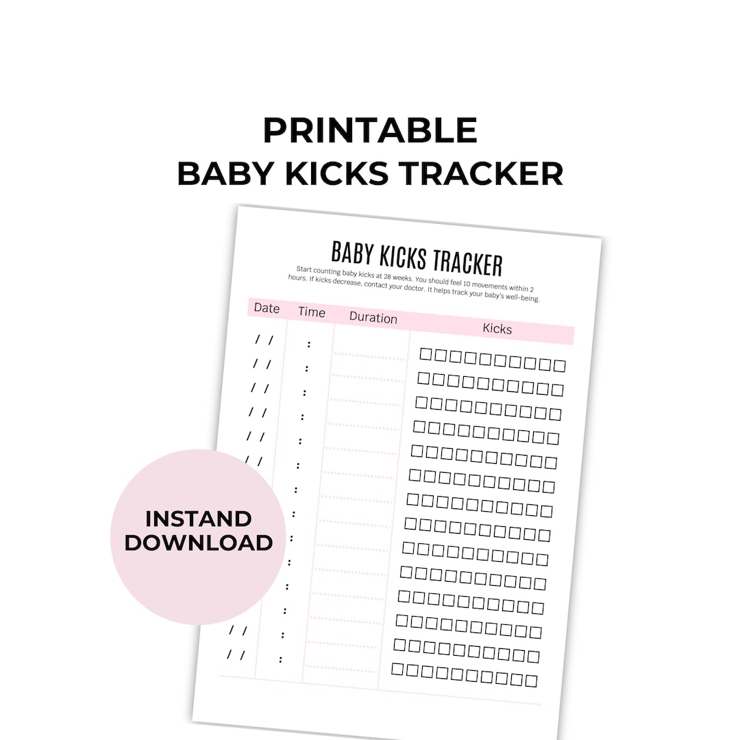 Kick Count Log Printable Baby Kick Tracker Fetal Movement Chart for ...