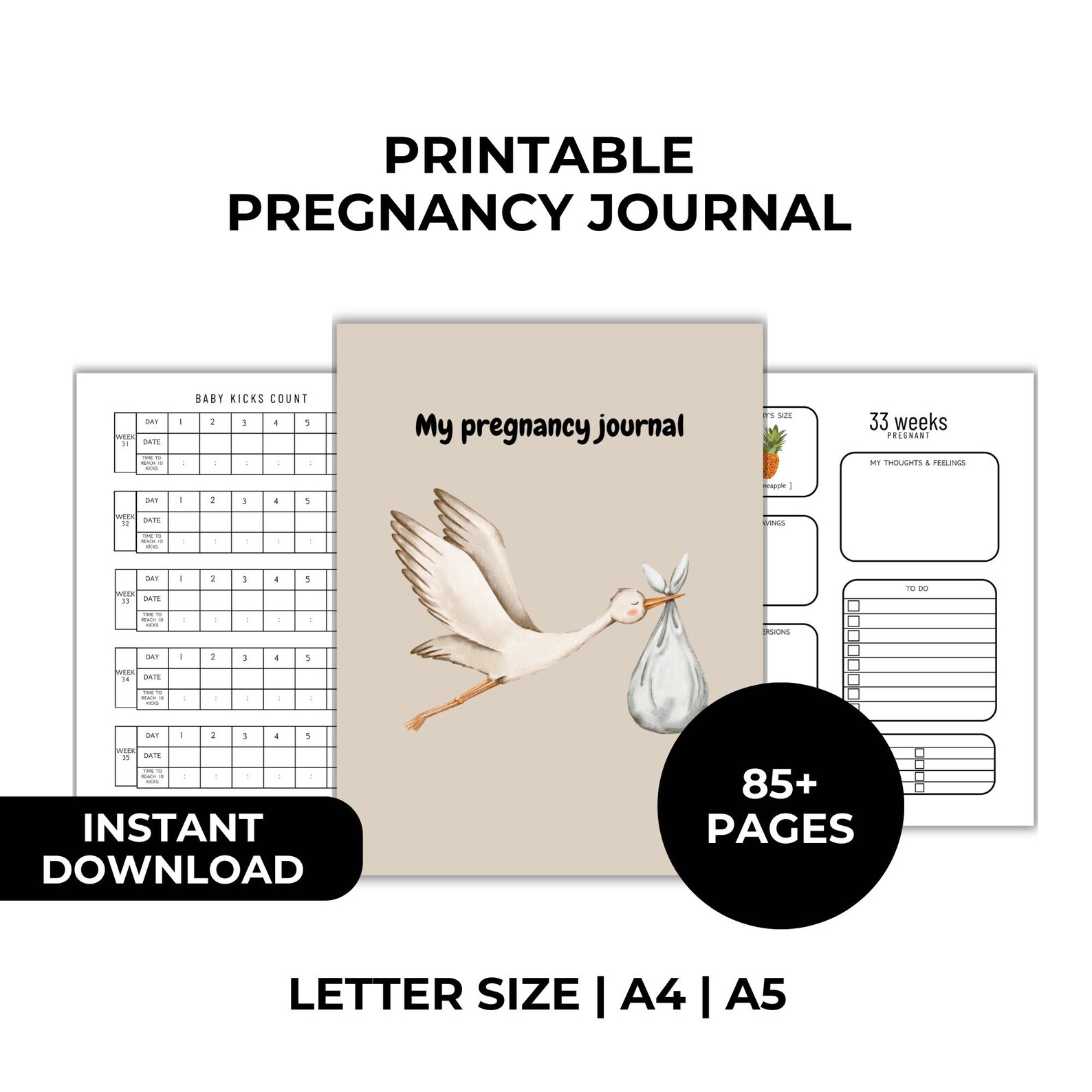 Pregnancy Planner & Journal, Printable Pregnancy Organizer, Baby Bump ...