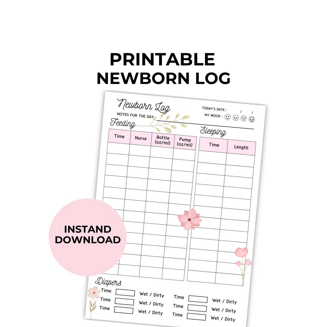 Printable Newborn Log Daily Baby Tracker for Feeding, Sleeping & Diaper ...