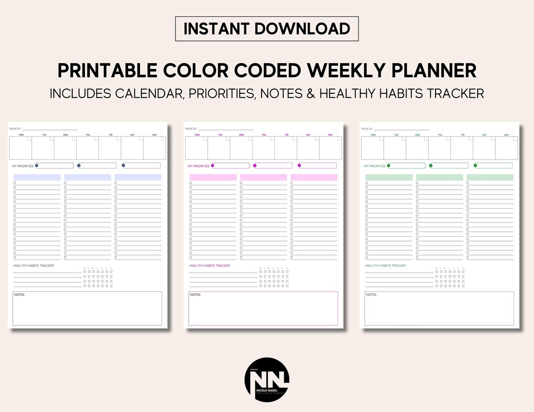 PRINTABLE Weekly Planner Including: Priorities, Calendar, to Do List ...