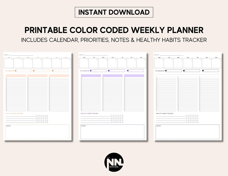 PRINTABLE Weekly Planner Including: Priorities, Calendar, to Do List ...