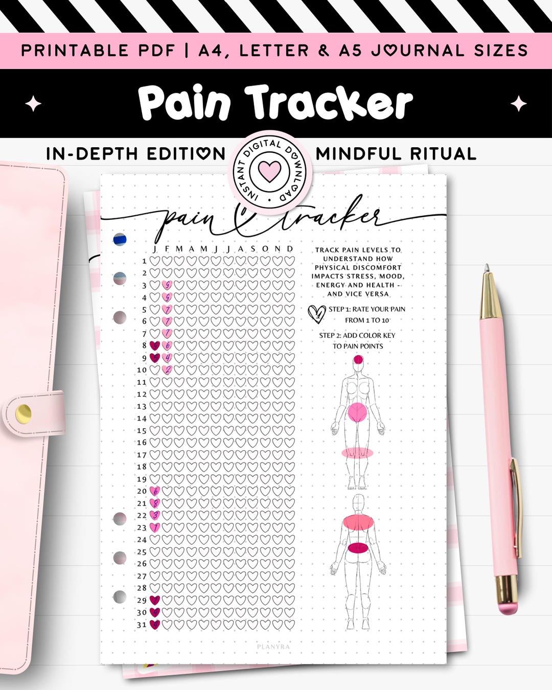 Pain Tracker Printable Health Journal A5 Medical Planner Insert Yearly ...