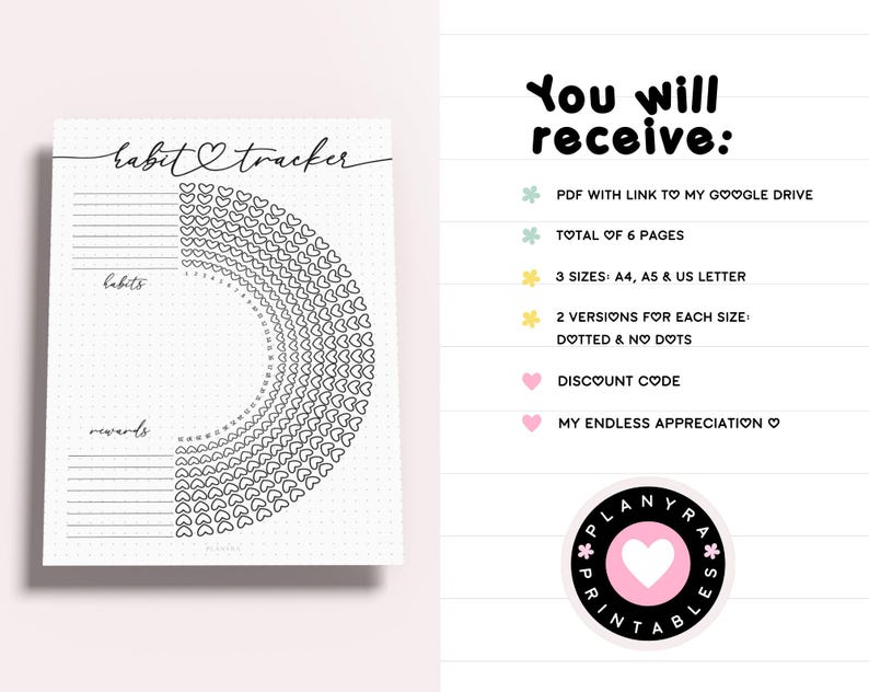 Habit Tracker Reward Chart Printable Bullet Journal A5 Fitness Planner ...