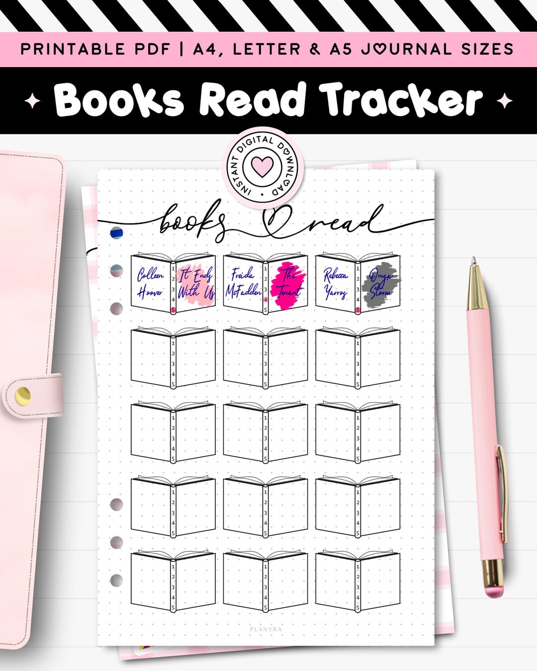 Book Tracker Printable Bullet Journal Page A5 Planner Insert Reading ...