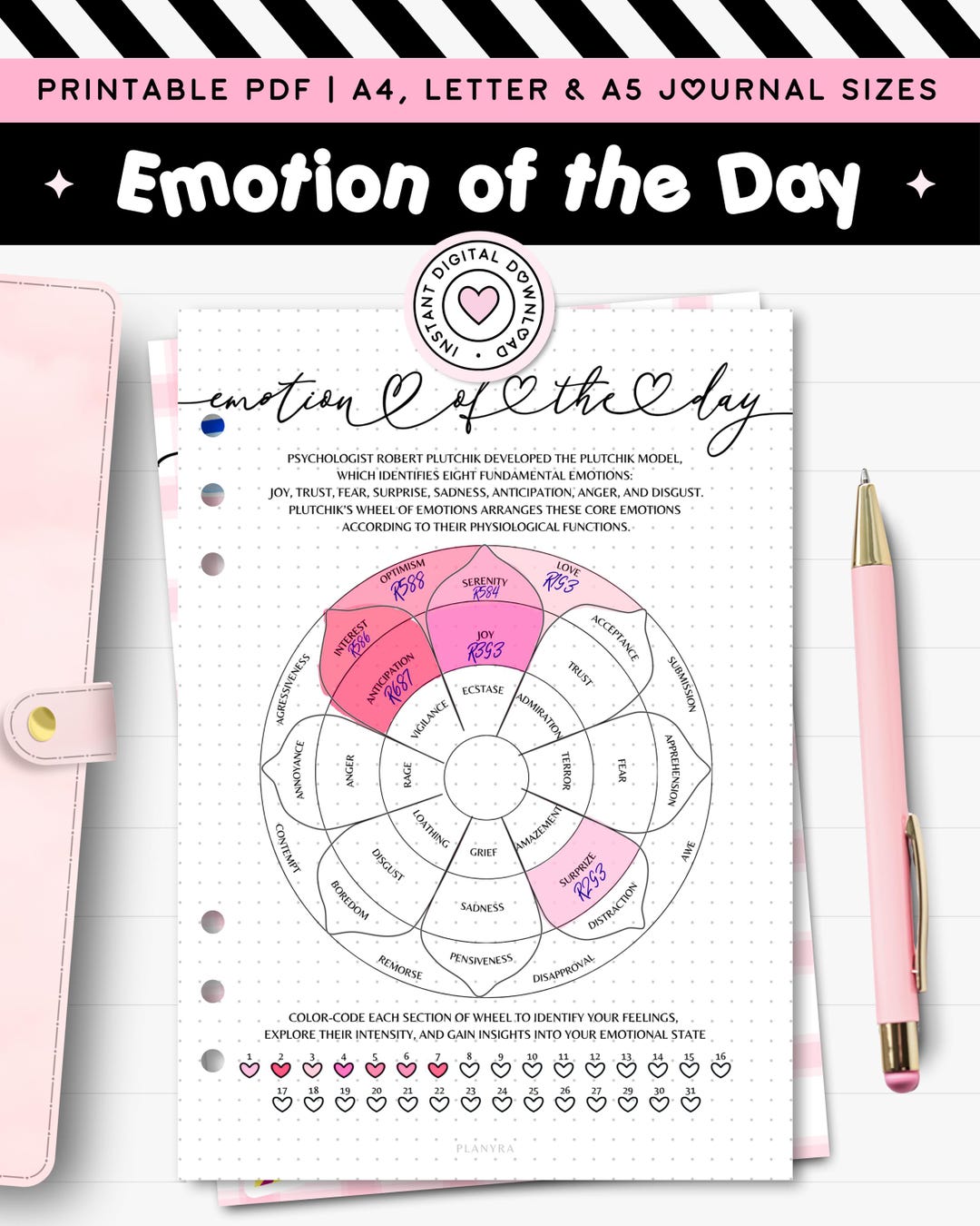 Emotion of the Day Printable Journal Page A5 Planner Insert Monthly ...