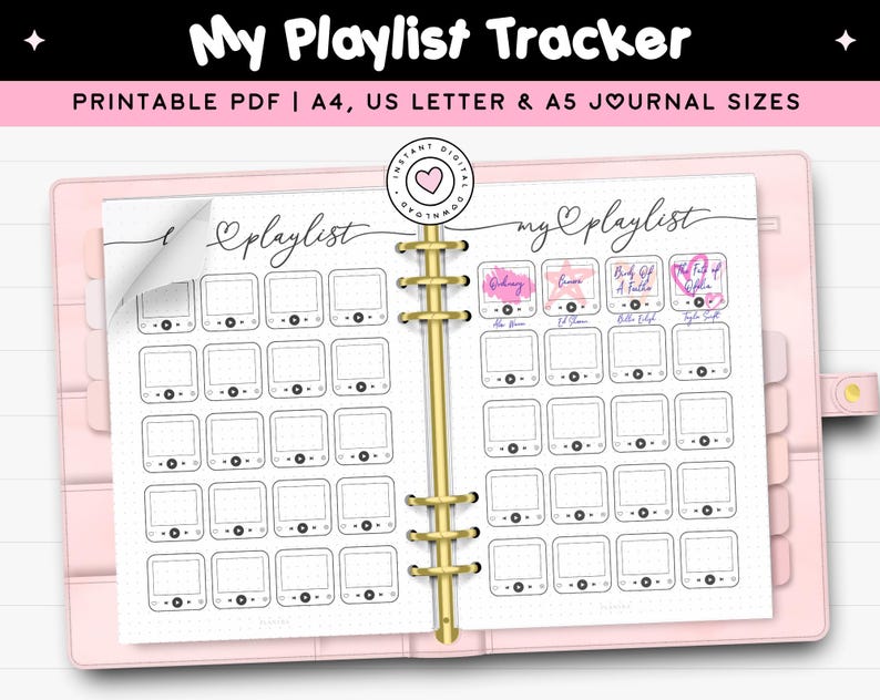 Playlist Tracker Printable Journal A5 Planner Insert Entertainment ...