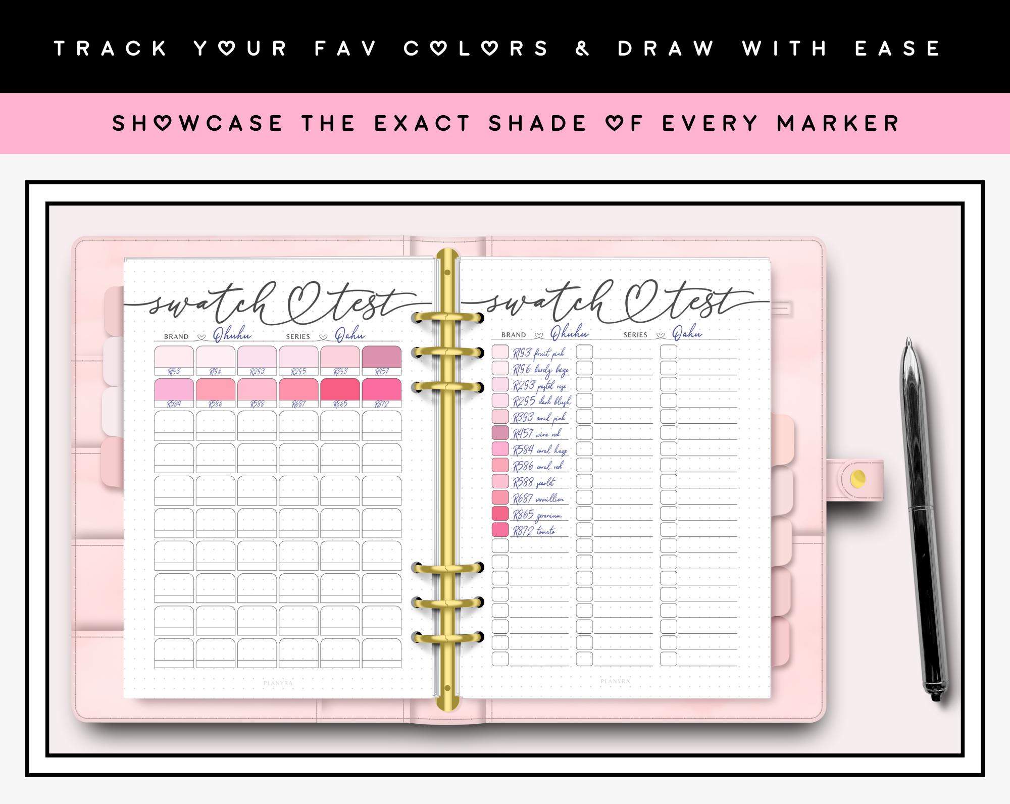 Marker Swatch Test Printable Page for Journal A4 & A5 Blank Color Chart ...