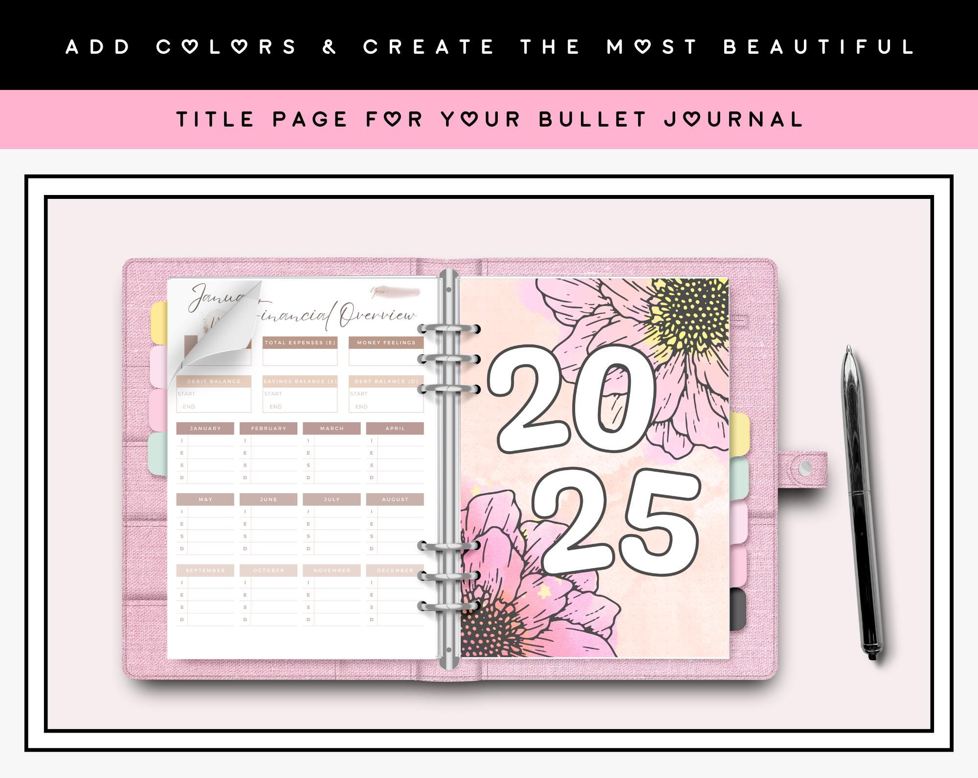 2025 Cover Page for Printable Bullet Journal, A4 & A5 Planner Title ...