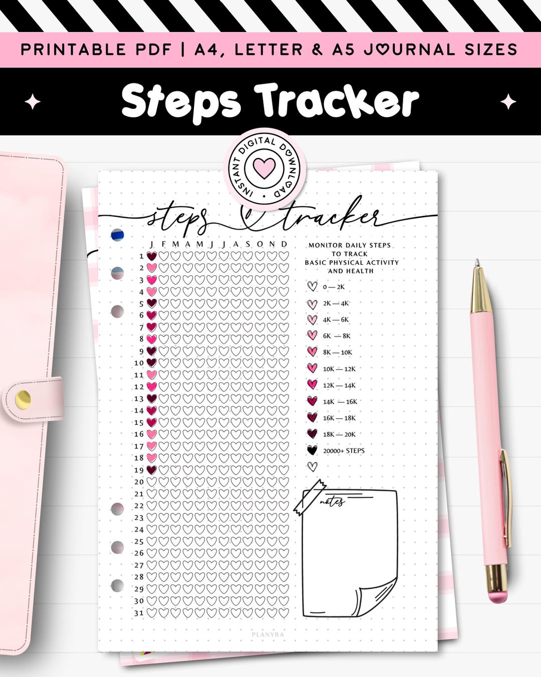 Step Tracker Printable Health Journal A5 Planner Insert Yearly Step ...