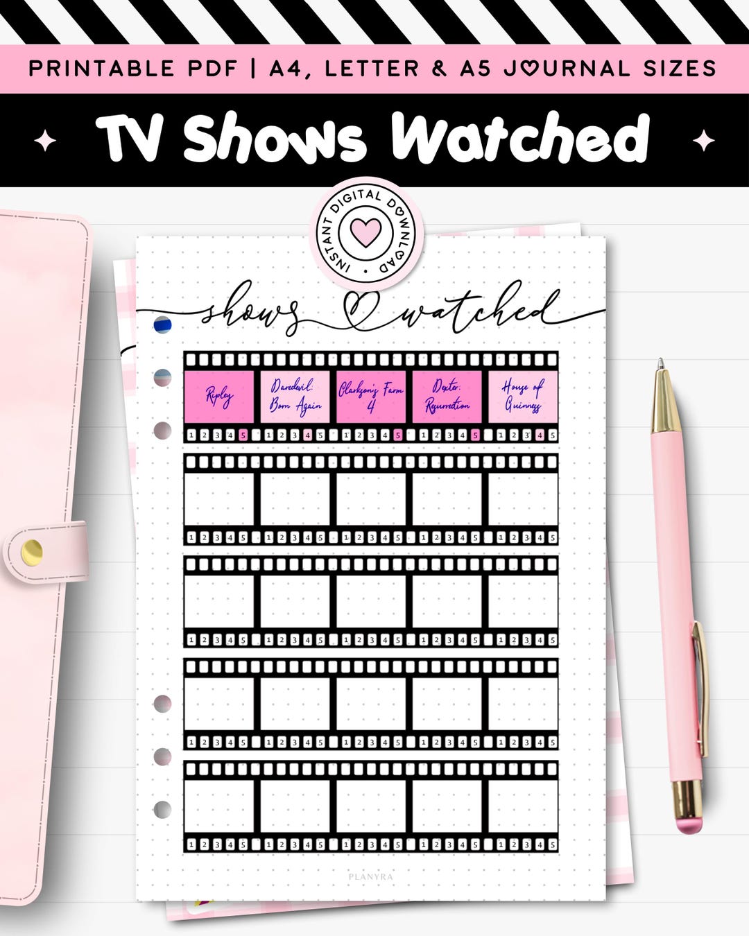 TV Shows Watched Tracker Printable Journal A5 Planner Insert ...